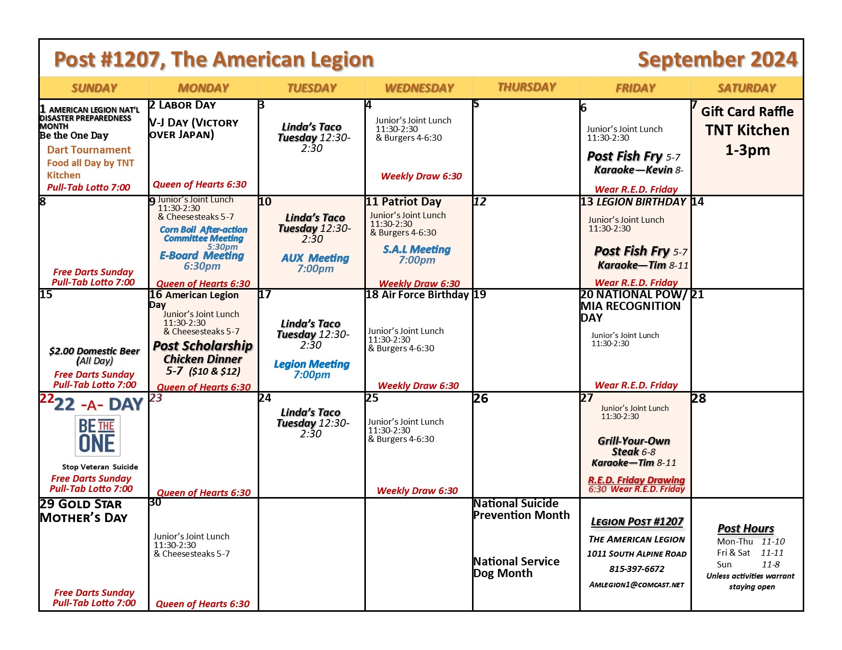 Calendar – The American Legion Post 1207